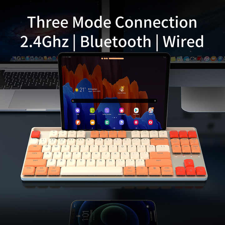 Mechanical Keyboard Brown Switch Gaming Keyboard TKL Style 2.4G BT ...