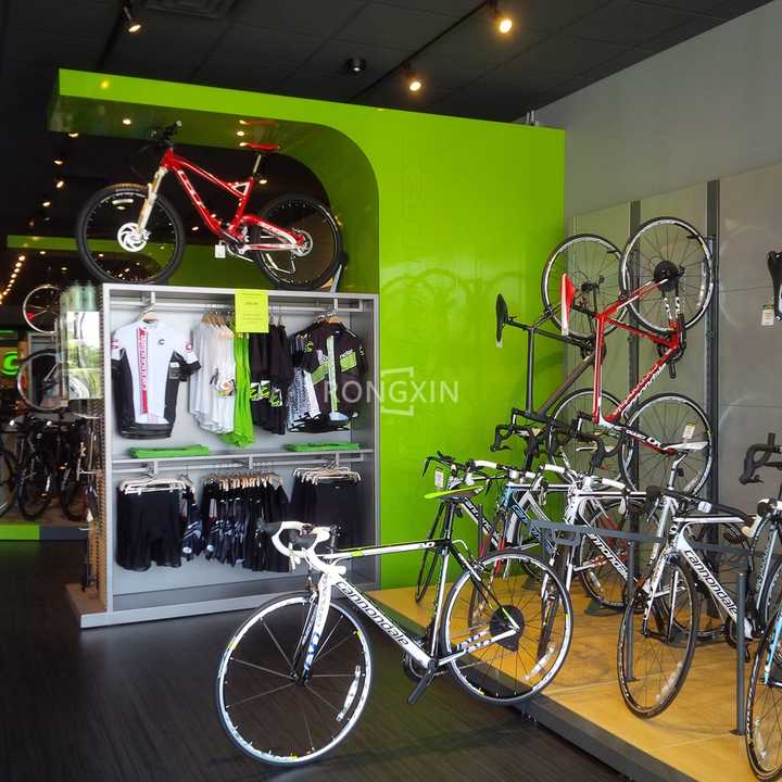 Wooden Mountain Bike Shop Display Wall Shelf - E Bike Store