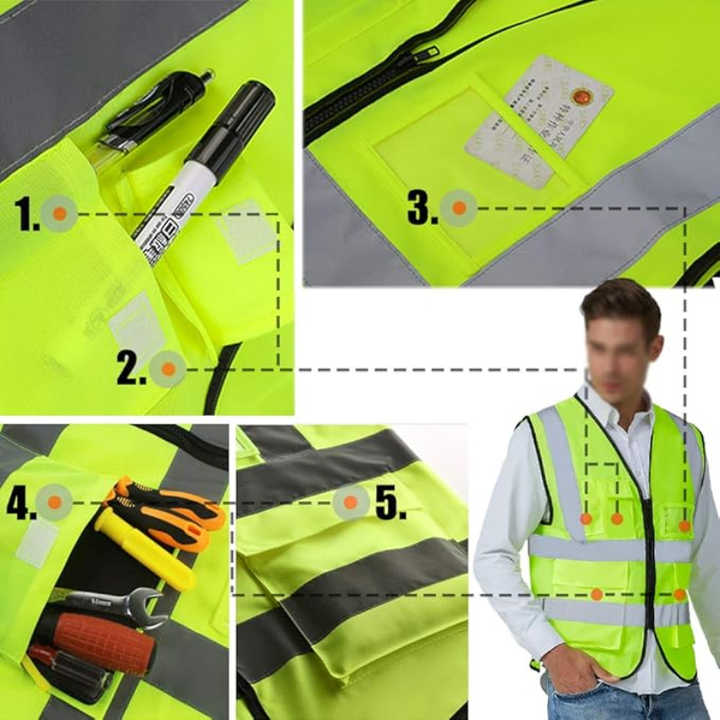 Traffic Work Security Green Hi Vis Reflective Flashing Safety Vest ...