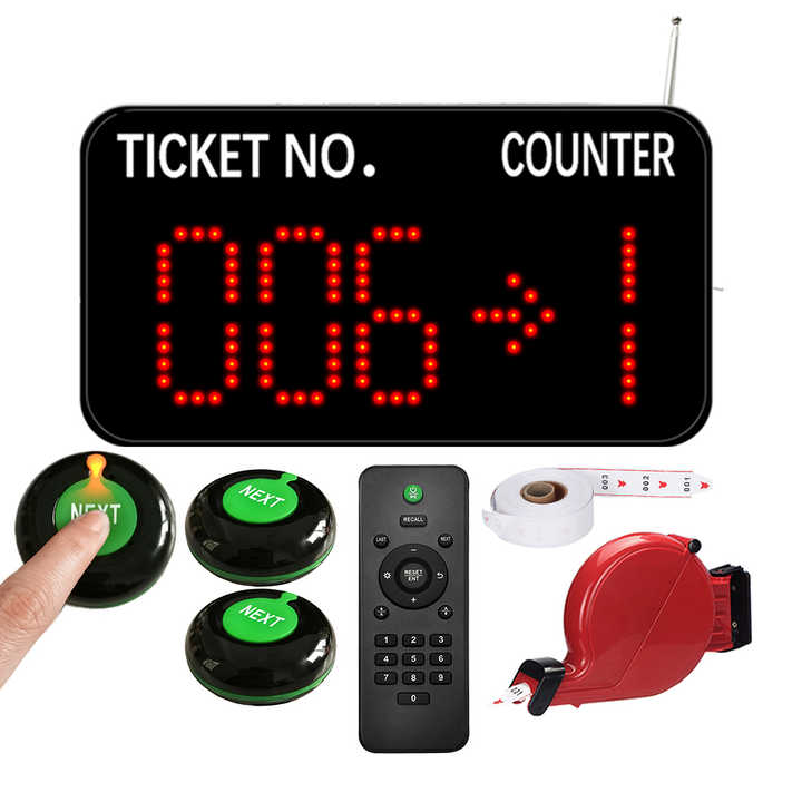KOQI Wireless Queue Call System Counter Number Screen With 3pcs Next Button Ticket Dispenser for ...