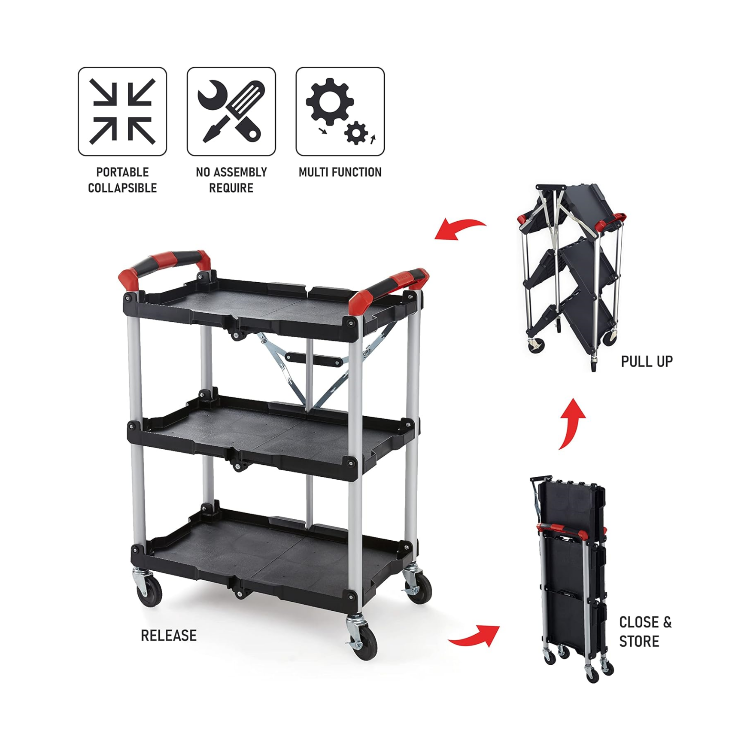 Elegant Black Folding Trolley - Durable & Portable Utility
