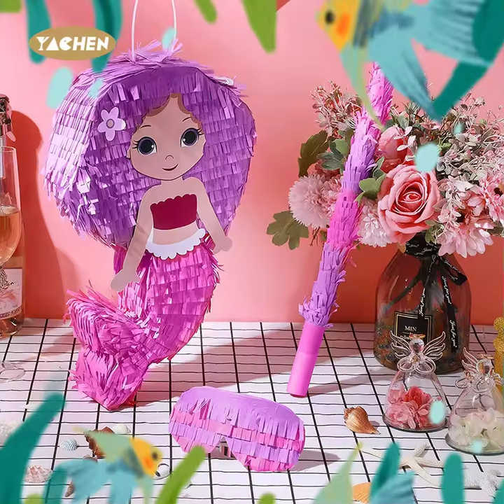YACHEN Mermaid Party Supplies Mermaid Pinata Bundle With Blindfold Bat ...
