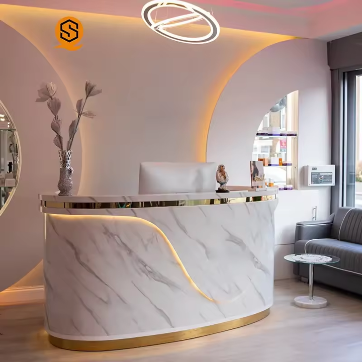 Mini Modern Circular Round Reception Desk Modern Design Elegant White ...