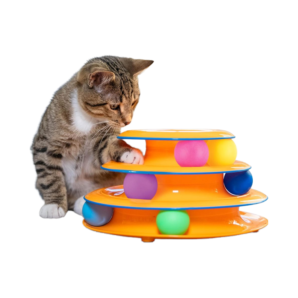 3-Level Cat Track Toy with 3 Balls Interactive Toy for Indoor Cats ...