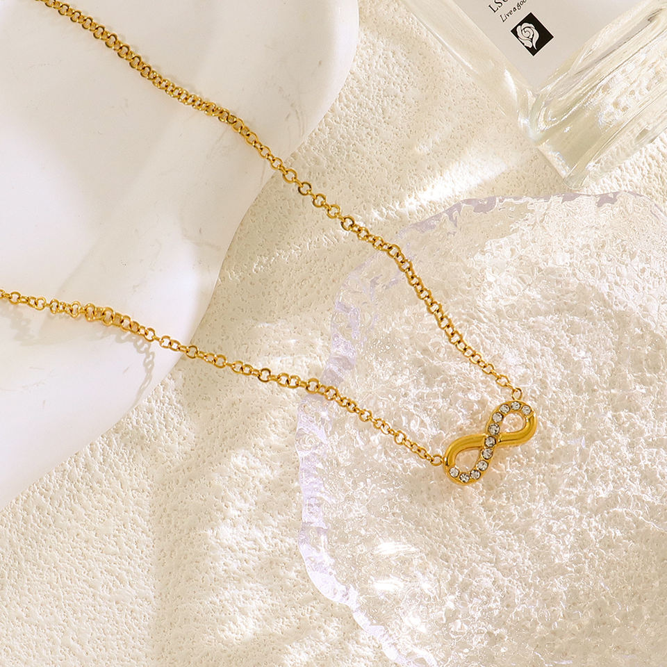 Fashion Stainless Steel Necklace Zircon 18K Gold Plated Infinite Symbol ...