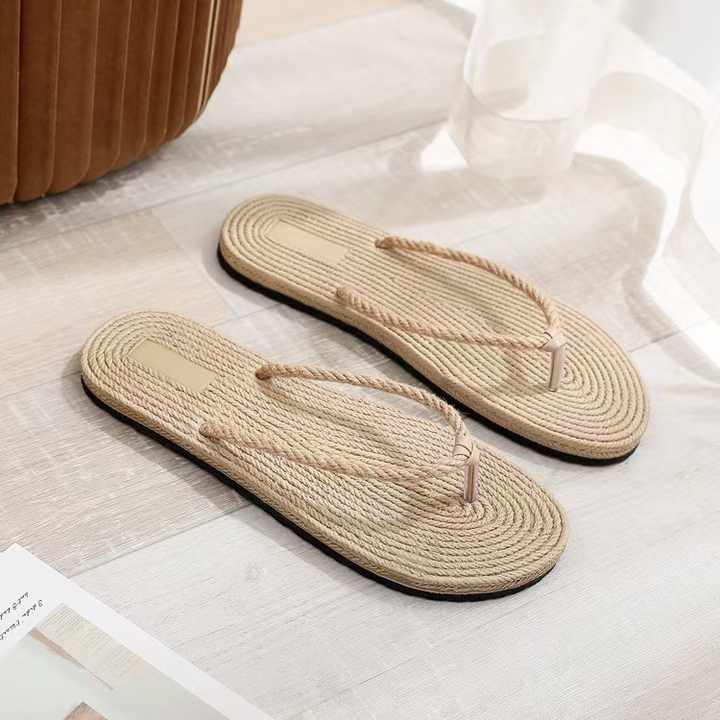 OEM Custom Fashion Flat Casual Summer Beach Women Pure Hemp Rope Thong ...