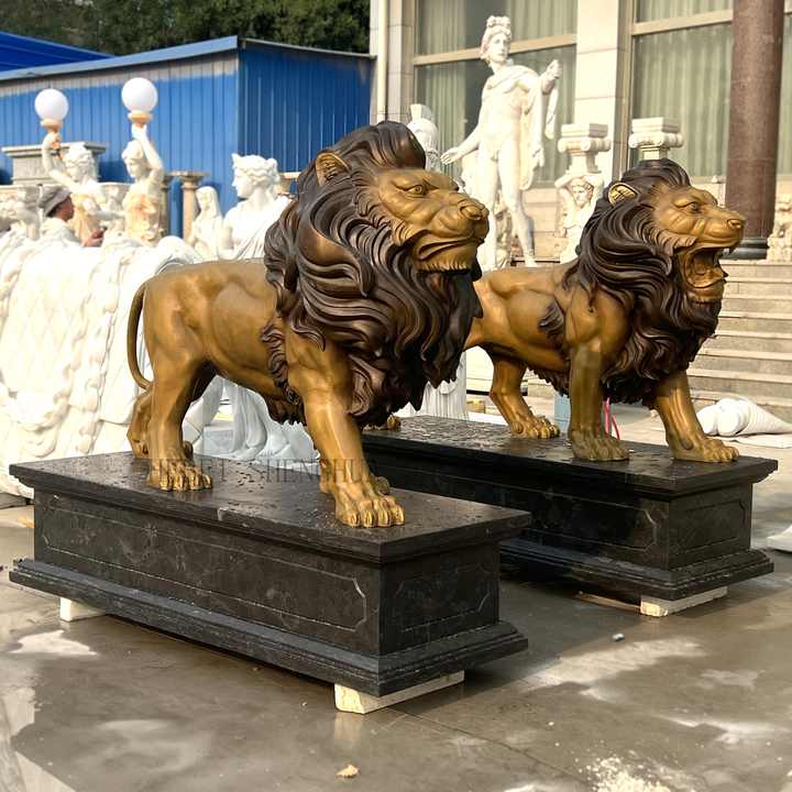 Life Size Brass Bronze Lion Statue - Perfect for Gardens