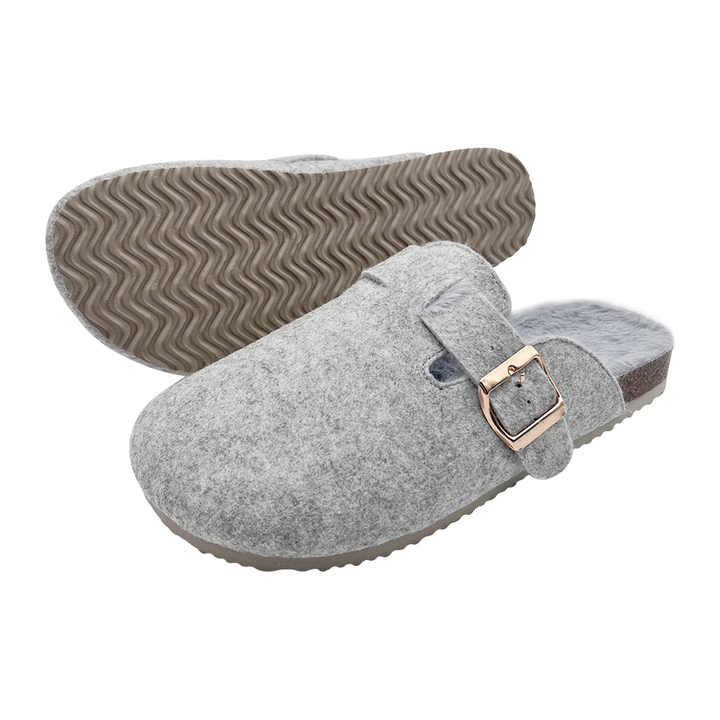 Women's Cushioned Mule Slide Shoes with Adjustable Buckle Fuzzy Faux ...