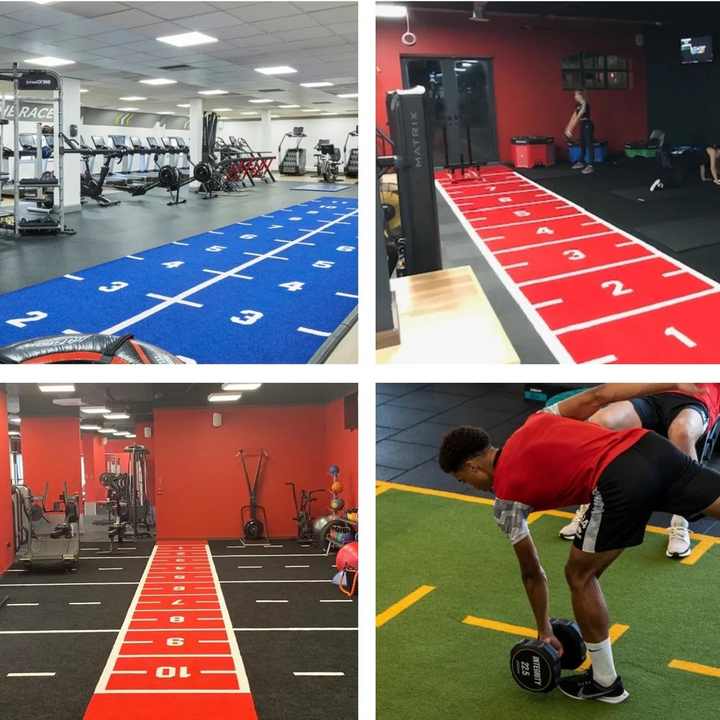 Black Blue Green Gym Sprint Track with Full Marking Lines Numbers for ...
