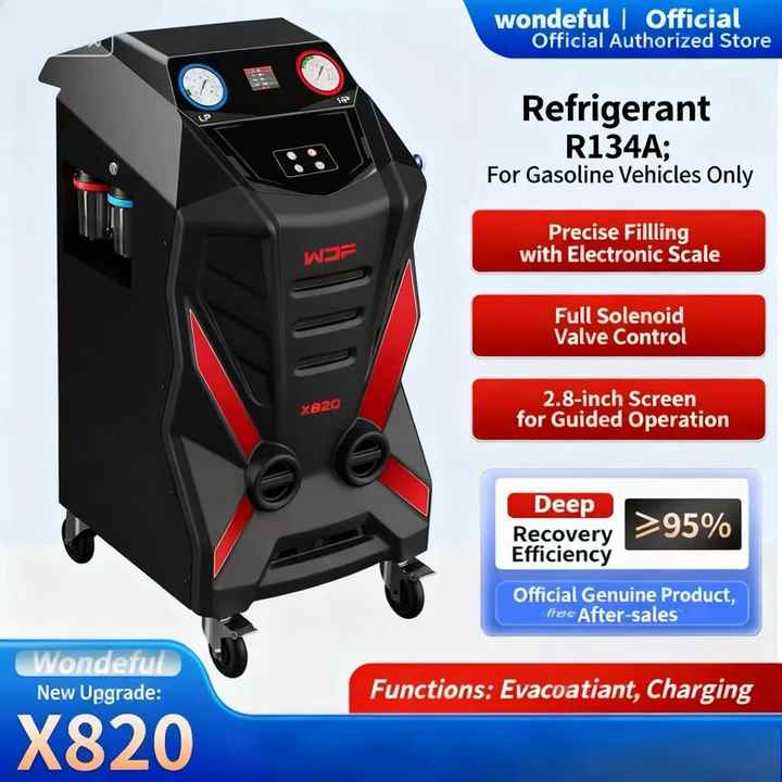 WDF New Semi-Auto X820 R134a for Oil Car System Recycling Vacuum Function AC Refrigerant ...