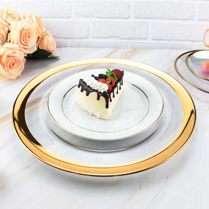 Wholesale Simple Clear with Thick Gold Black Rim Glass Charger Plate ...