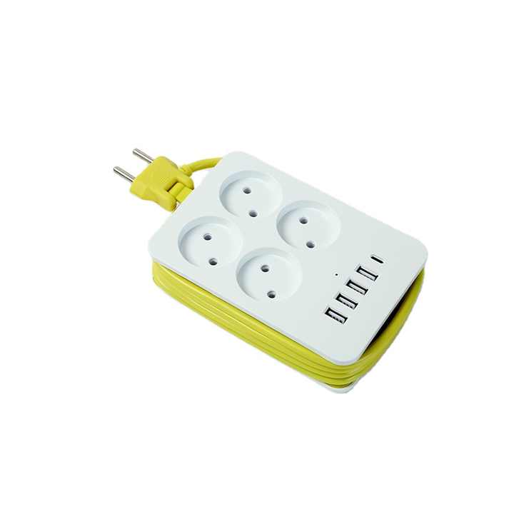 Portable European Travel Plug Adapter With 4 Outlets & 1.8m Cable, Oem
