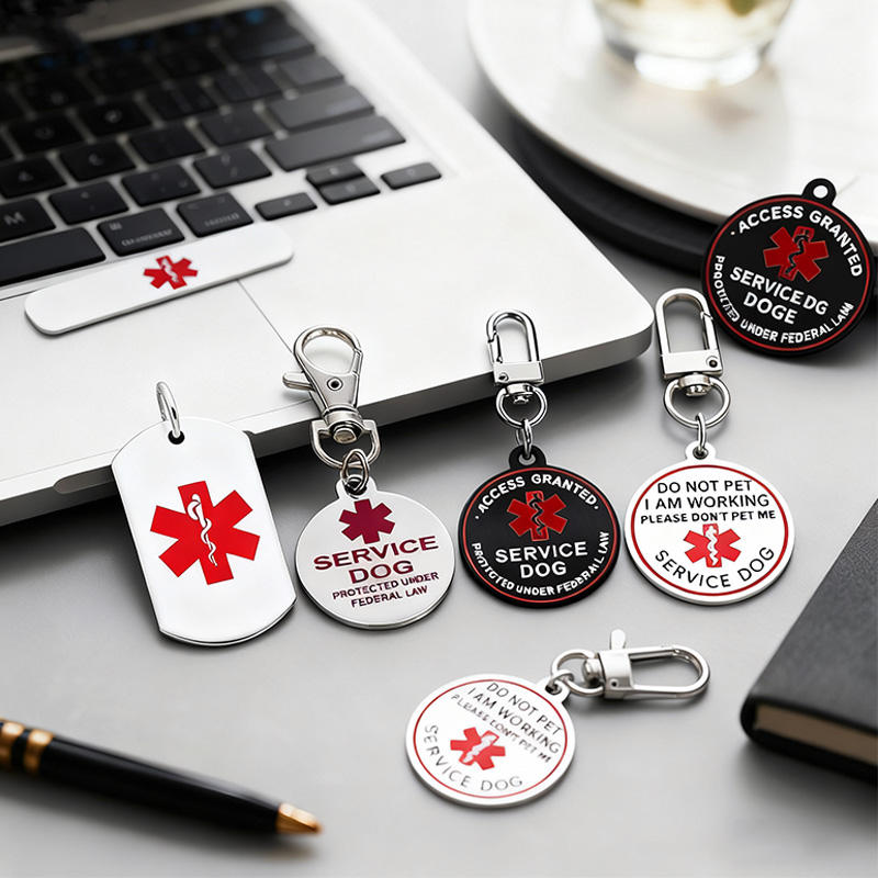 Custom Service Animal Pet Tag Red-White Double-Sided Metal Guide Dog ...