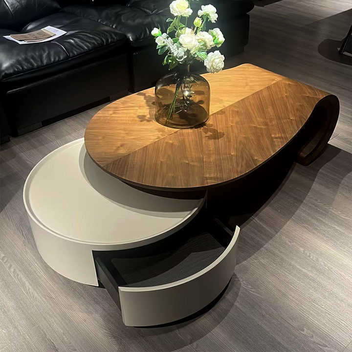 Light Luxury Leaf Shape Walnut Bark Coffee Table WZ2427