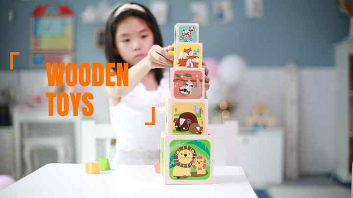 Wooden Cube New 5 Pcs Children Educational Toy Animal Kids Stacking ...
