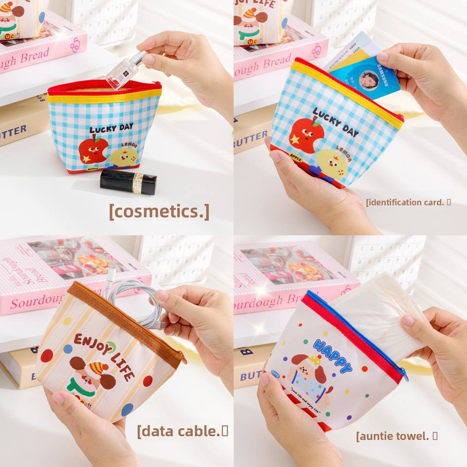 Cute Cartoon Towel Hand-Held Makeup Bag & Transit Card Coin Purse with ...