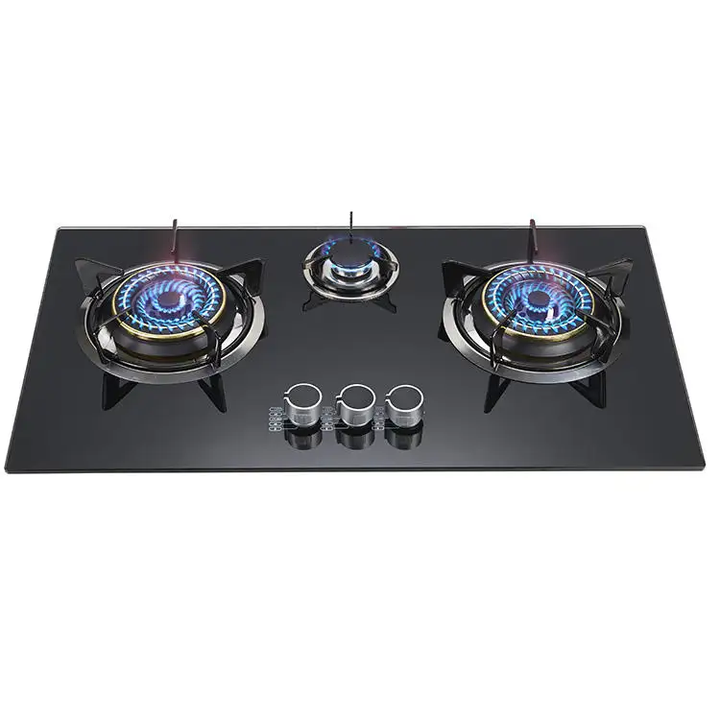 Black 3-Burner Built-in Ceramic Gas Cooker Stove for Outdoor
