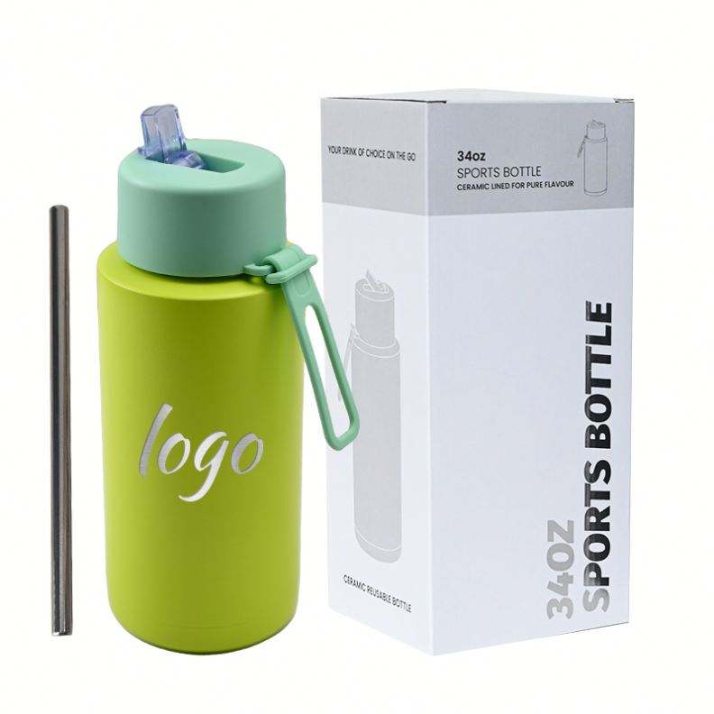 Custom logo 1 Litre Water Bottles 34oz Green Sports Vacuum Stainless ...