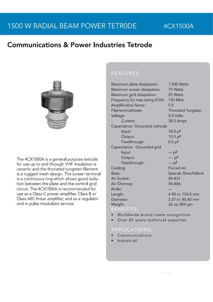 RF Power Supply Metal Ceramic RF Triode 4CX1500A| Alibaba.com