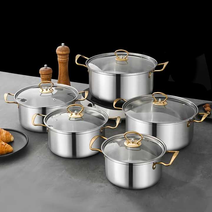 Low Price in Stock Korean Golden Handle Nonstick Cookware Set 10pcs ...