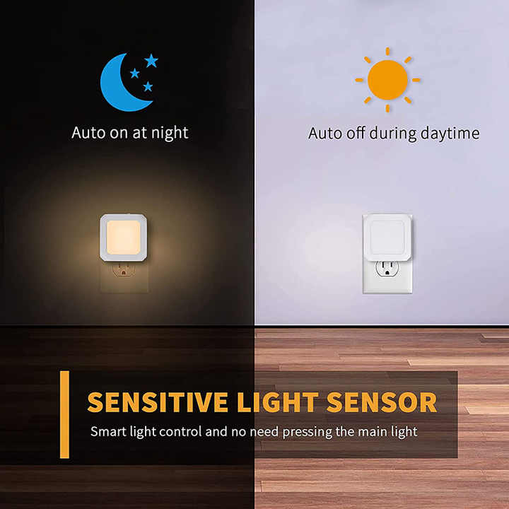 Mini Plug Into Wall Warm White Led Night Light Auto Sensor Dusk to Dawn ...