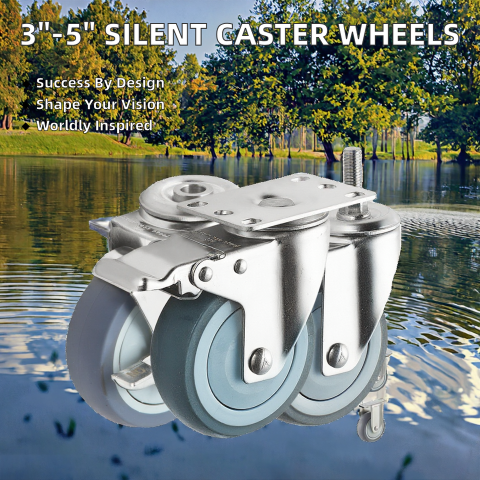 Inch Stainless Steel SUS 304 Caster Wheel Swivel Brake Grey Silent TPR ...