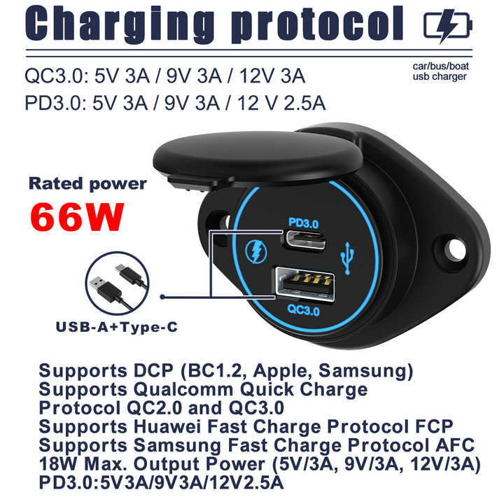 Panel Mount Waterproof IP67 2 Port Usb a C QC 3.0 36W PD 3.0 30W 12V ...