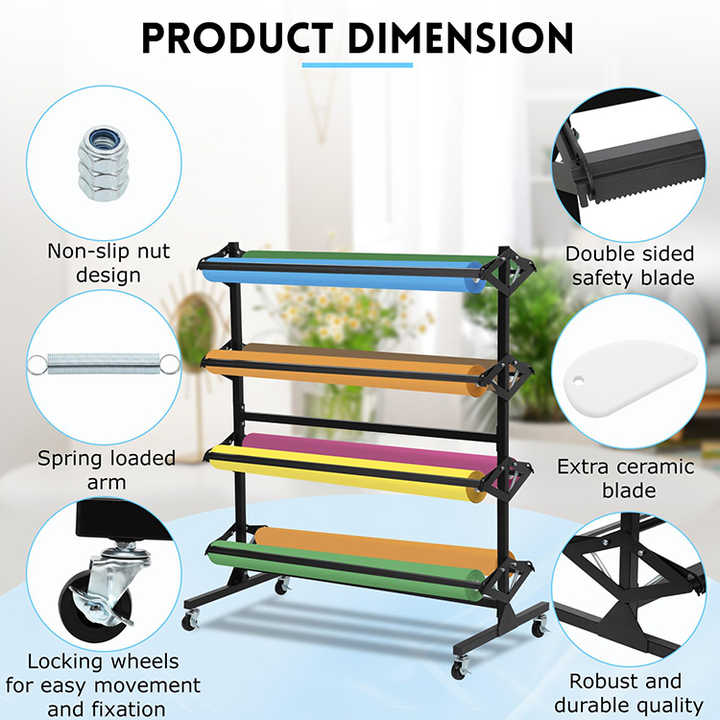 JH-Mech Paper Roll Rack Space-Saving Design 8 Rolls 36'' Width Portable ...