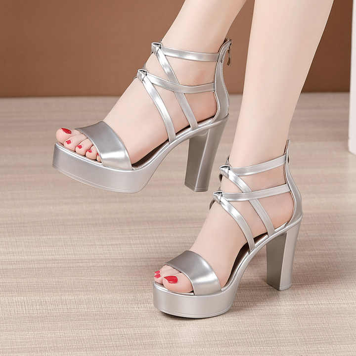 sh10014a Back zip up ladies shoes 10cm size 43 silver color heels women ...