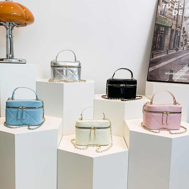 Women's Handbags 2024 All-Match Cross Body Chain Bag Plaid Shiny Pu Box ...