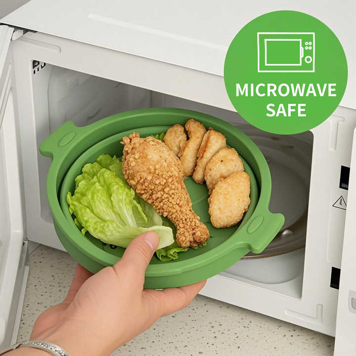 Collapsible Silicone Microwave Cookware with Lids Glass Food Storage ...