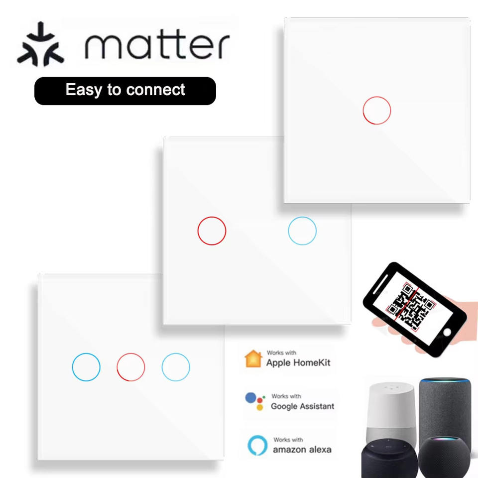 UK EU Standard Matter Light Switch WiFi Smart Touch Wall 1 2 3 Gang ...