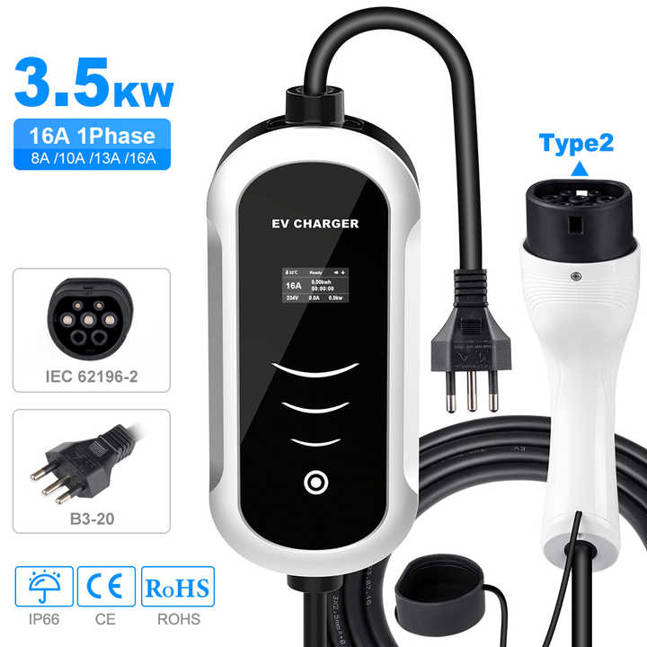 Customized logo Portable EV Charger 16A 3.5KW Fast EV Charger Type 2 ...