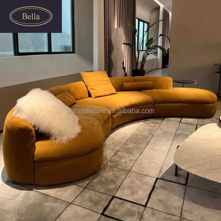 Modern Curved Corner Sectional Sofa Sets Velvet Villa House