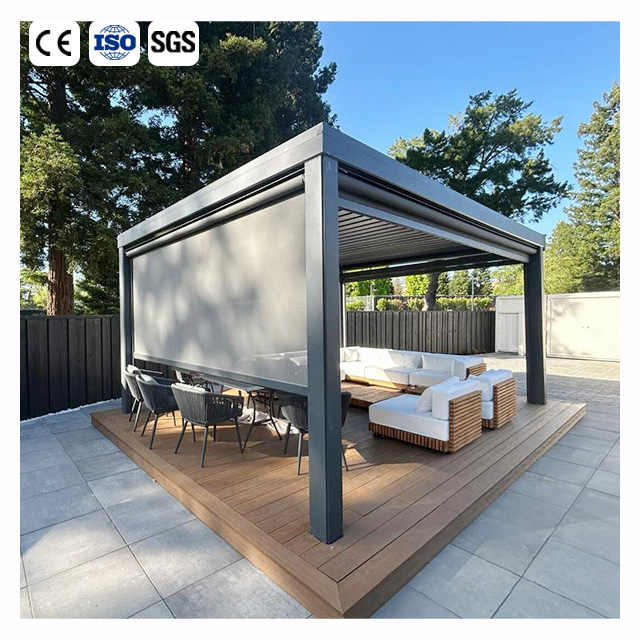 Motorized Bioclimatic Pergola Gazebo With Led Lights Louvered Sliding ...
