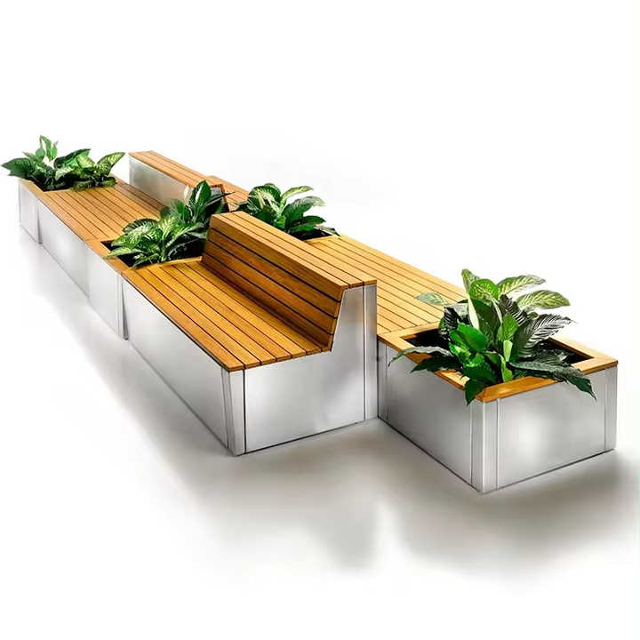 Factory Wholesale Modern Park Bench with Planters Outdoor Patio Wooden ...