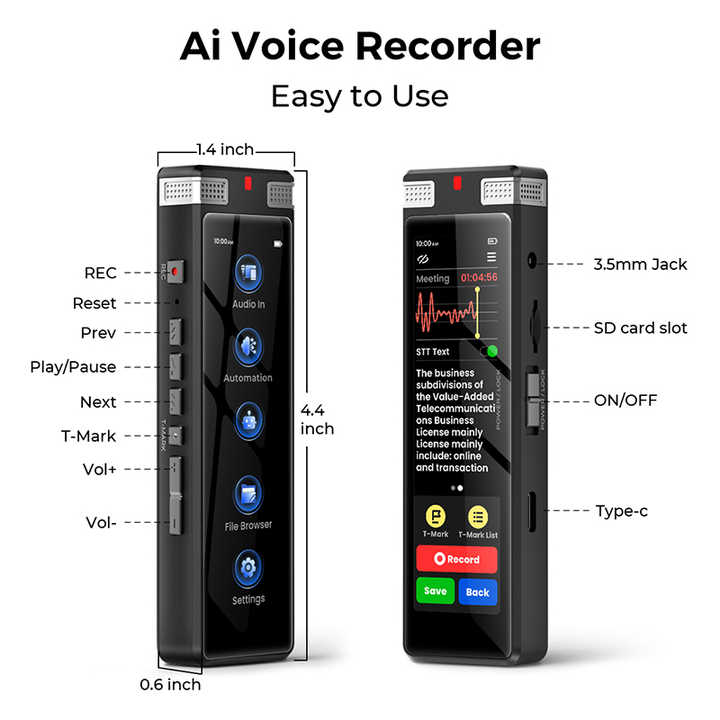 Digital AI Voice Recorder for Meetings Lectures and International Calls ...