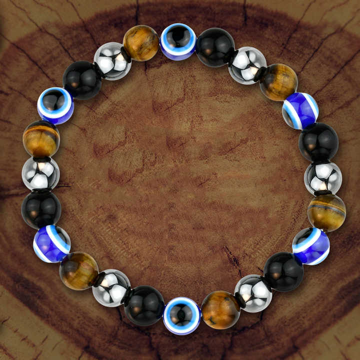 Vintage Natural Stone Healing Tiger Eye Beaded Bracelet Gemstone Black ...