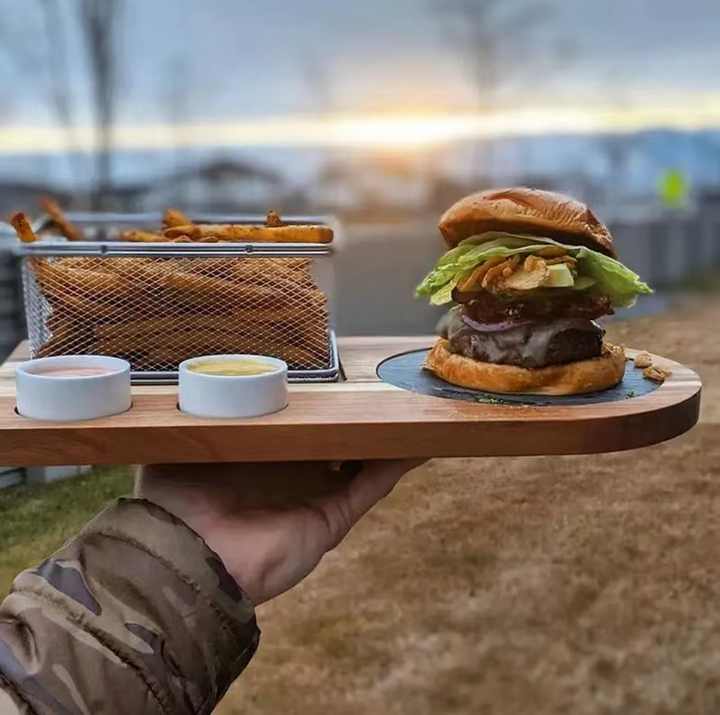 Acacia Wood Tray Set - Sustainable French Fries & Burger Serving