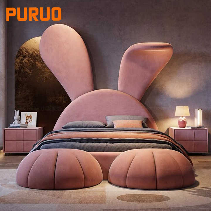 Puruo Soft Pink Upholstered Bedroom Furniture Modern Beds Single ...