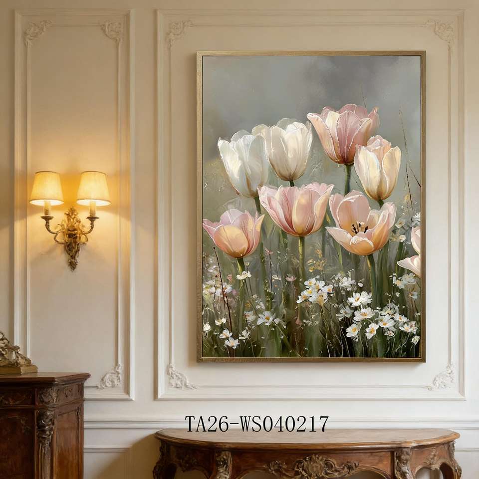 Romantic Tulip Flower Wall Art Framed Canvas Painting For Bedroom ...