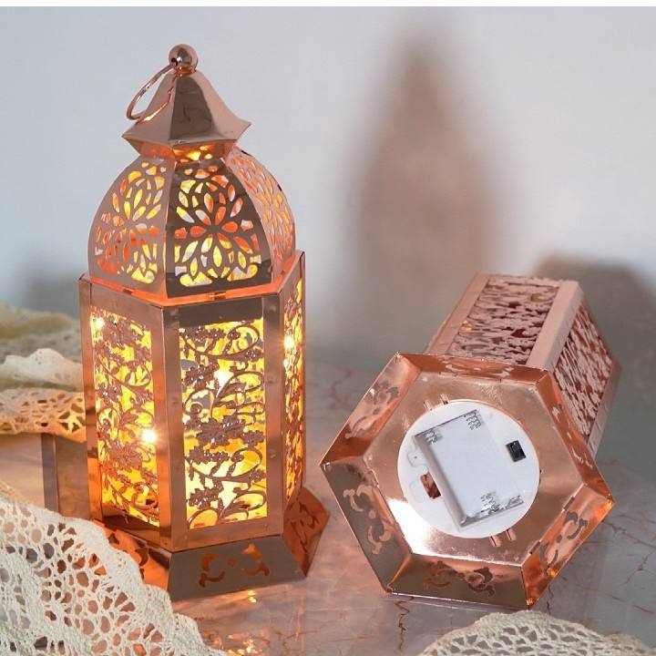 Moroccan Hollow Iron Lantern LED Light-Ramadan Eid Mubarak Festival ...