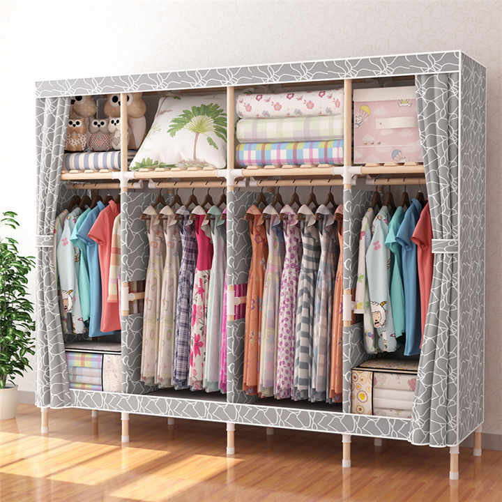 205cm Modern Baby Collapsible Wood Cabinet Hanging Cloth Cupboard Wardrobe Closet Organizer for Clothes Folding