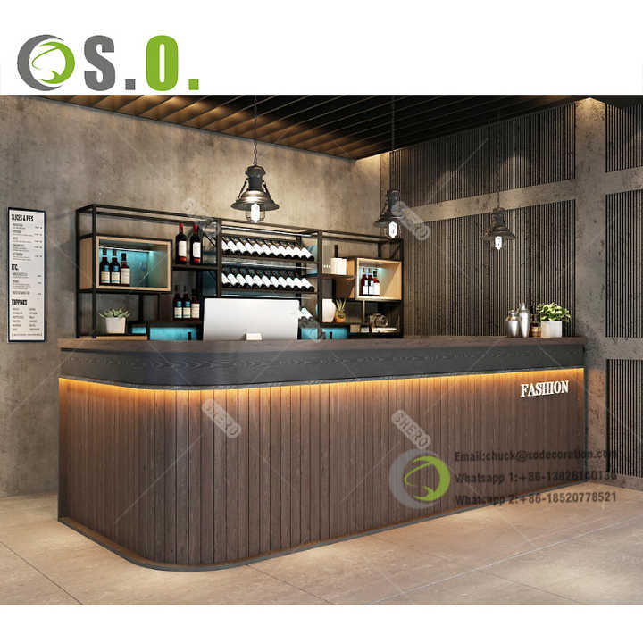 Glossy White Wood bar Counter Design with Steel Structure Inside ...