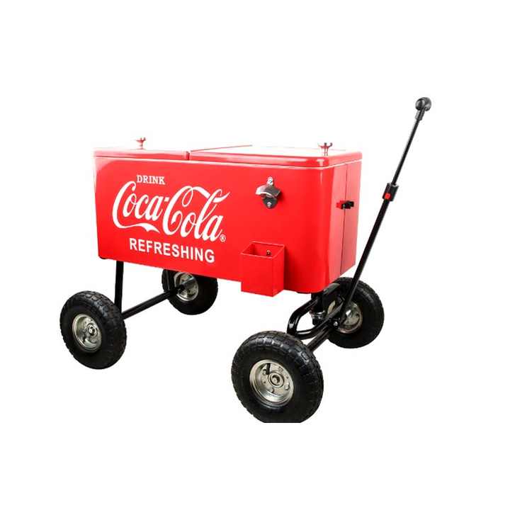 80L Metal Ice Cooler Cart With Wheels Beer Cooler Box for Beverage ...