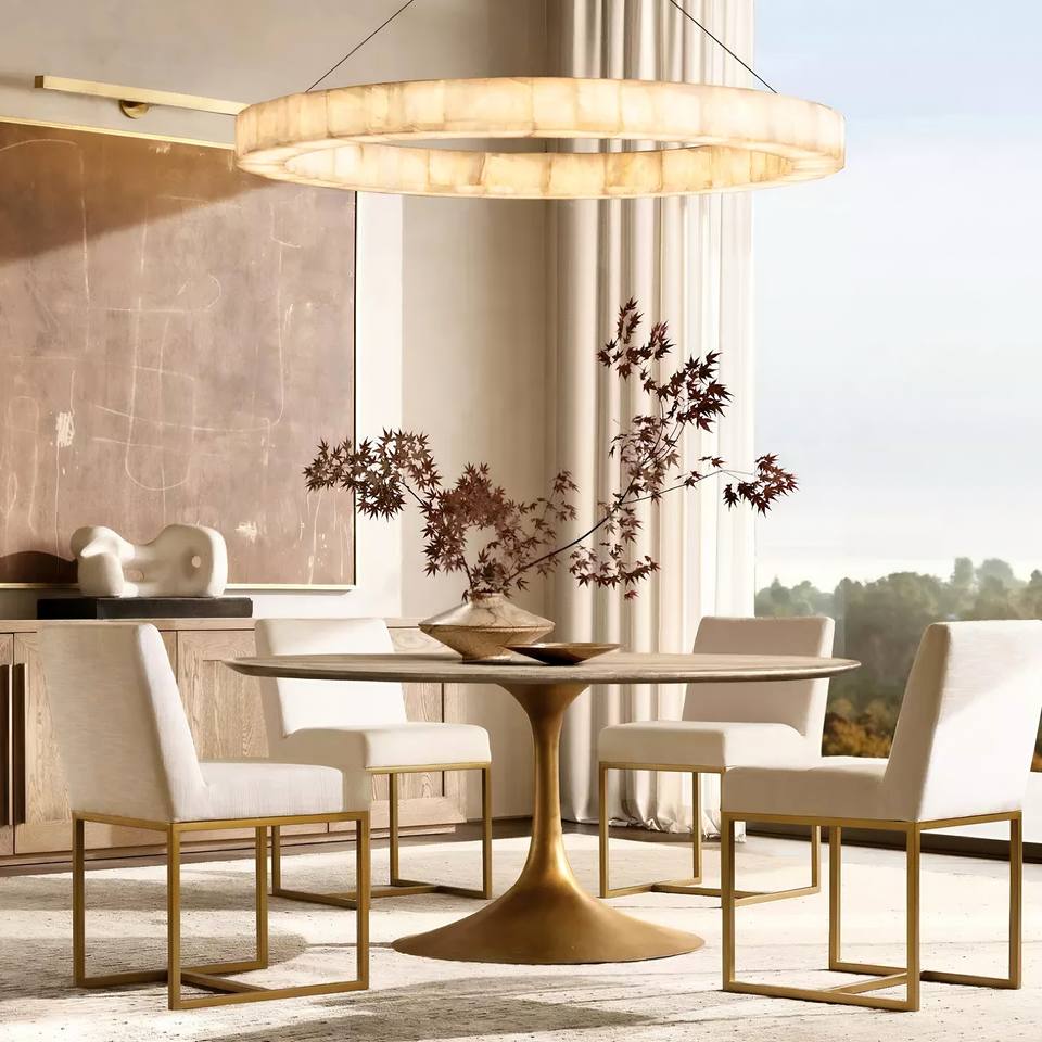 Modern Metal & Wood Top Dining Table - Metal Frame Round Table for Home ...
