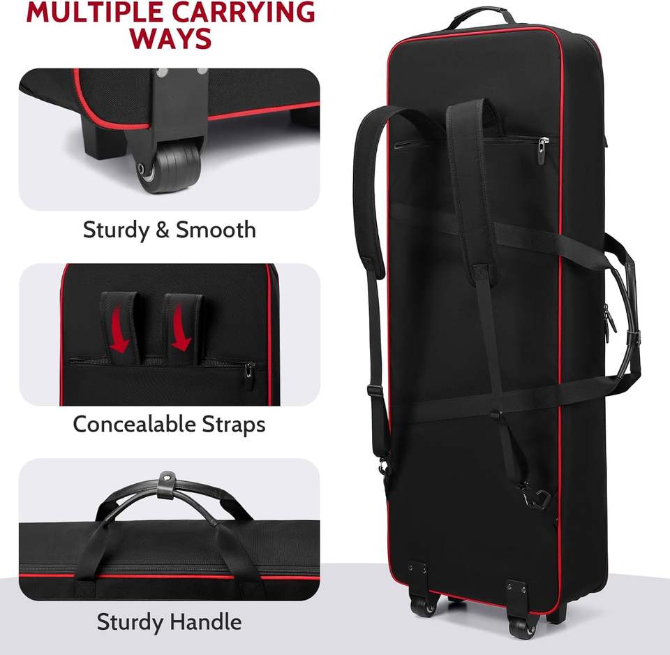 61 Key Keyboard Case with Wheels Padded Rolling Gig Bag for Keyboard ...