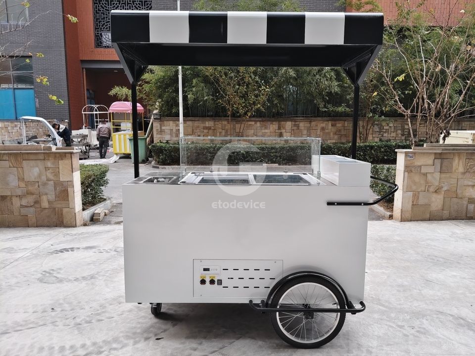 Mobile Coffee Ice Cream Hand Push Cart Refrigerator Sink Food Bike Cart ...