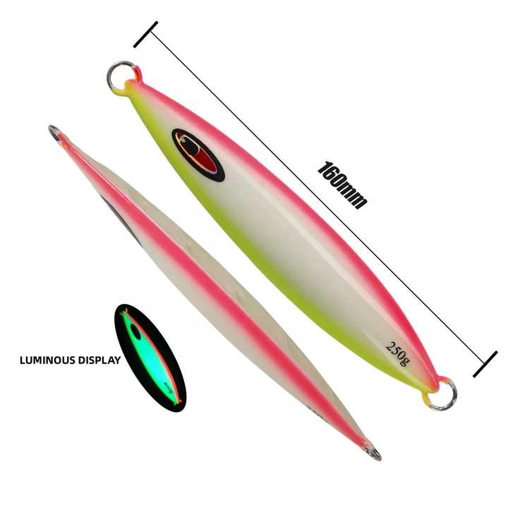 High Quality 150g-400g Big Gram Weight Luminous Fishing Jig Speed Fall Bait Sinking Slow Metal ...