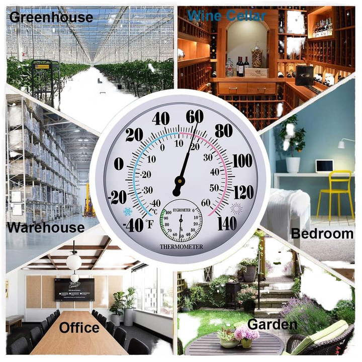 Indoor Outdoor Thermometer with Large Numbers - Wall Hygrometer